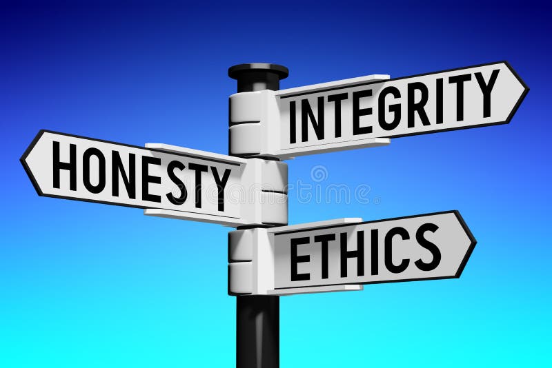 Ethics, Honesty, Integrity, Respect Concept - Signpost with Four Arrows ...