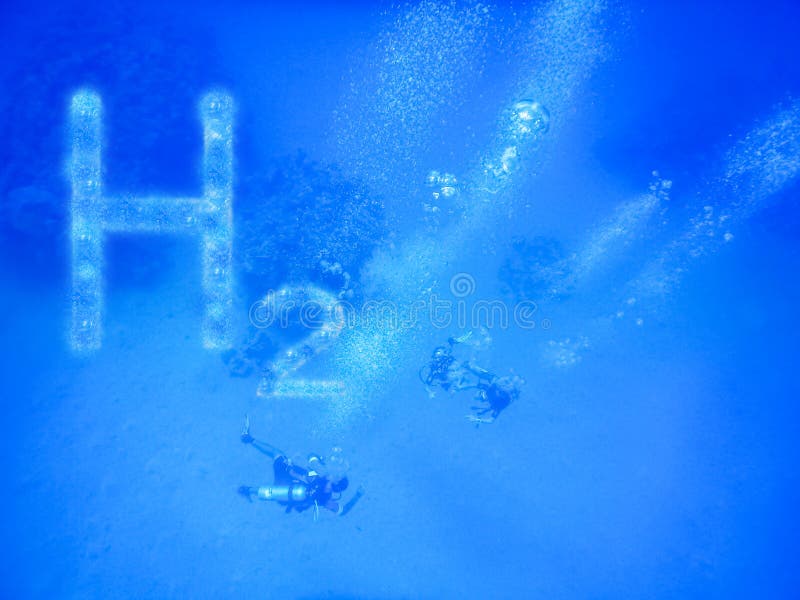 3D Illustration Renewable Energy Blue H2 Hydrogen and Divers in the ...