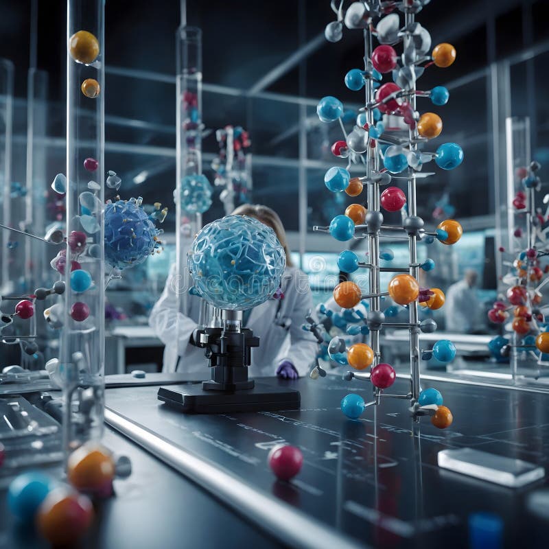 3D Illustration of Researchers Analyzing Molecular Structures in a High ...