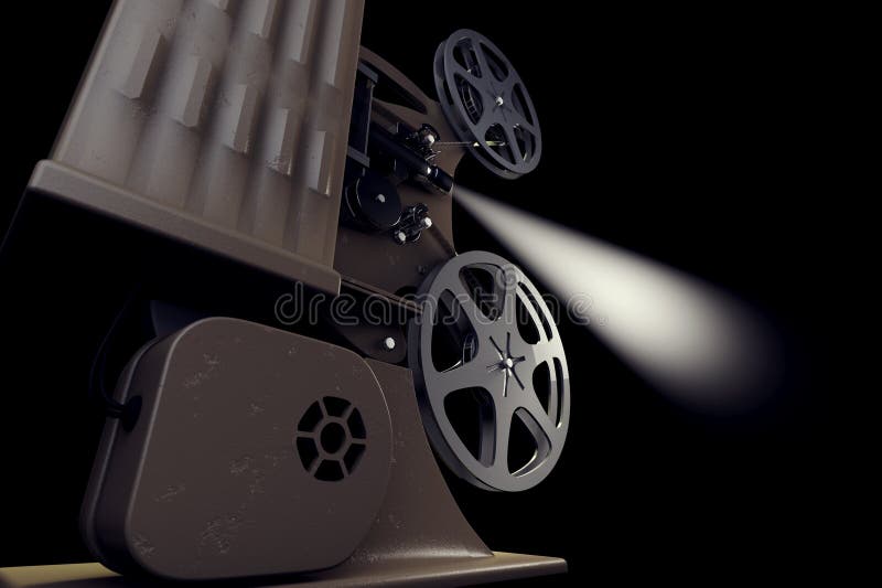 3D Illustration of Retro Film Projector with Light Beam Stock ...