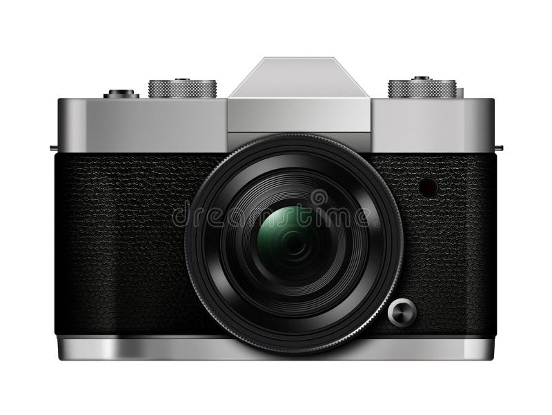 Mirrorless Camera 3D Illustration. Digital Yellow Photo Camera on Blue ...