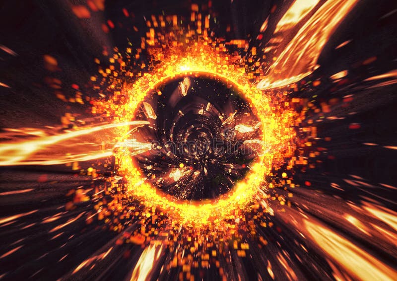 3d Illustration of a Ring of Flames Exploding and Scattering Debris ...