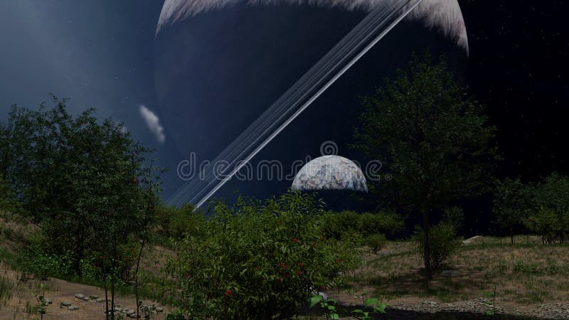 Alien Skyscape Over a Sparse World Stock Illustration - Illustration of ...