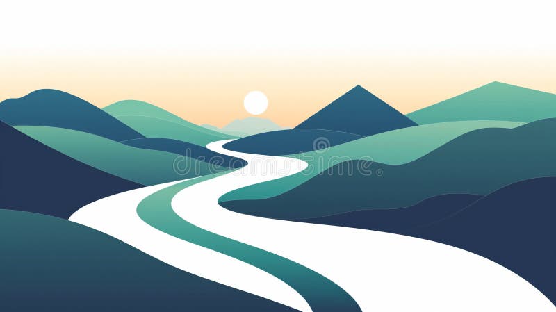 2D Illustration of a River Flowing Smoothly on a Plain with Basic ...