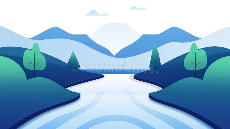 2D Illustration of a River Flowing Smoothly on a Plain with Basic ...