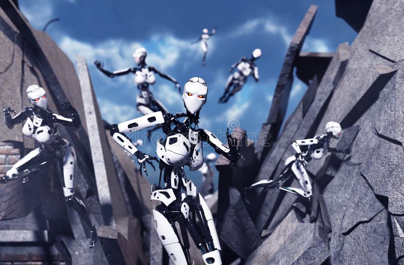 Robot battle stock illustration. Illustration of intelligent - 127040610