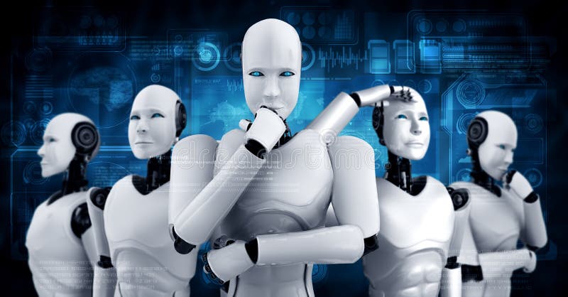 3D Illustration of Robot Humanoid Group Stock Illustration ...