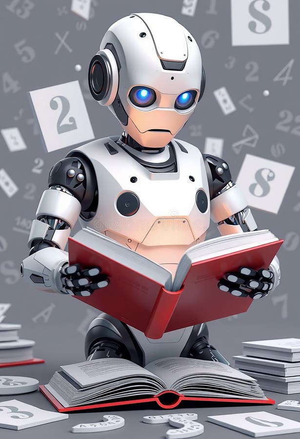 3D Illustration of Robot Humanoid Reading Book and Solving Math Stock ... 3D Illustration of Robot Humanoid Reading Book and Solving Math Stock ...