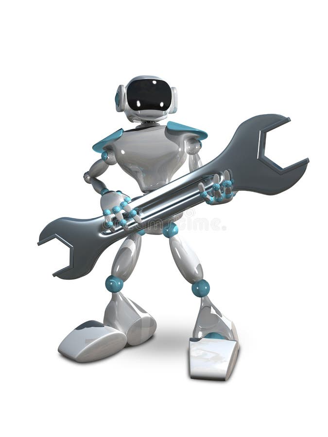 3D Illustration of Robot with Wrench Stock Image - Illustration of ...
