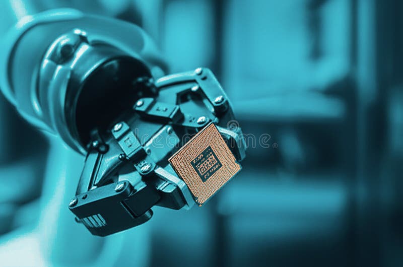 3D Illustration, Robotic Arm Handling Microchip Stock Illustration ...