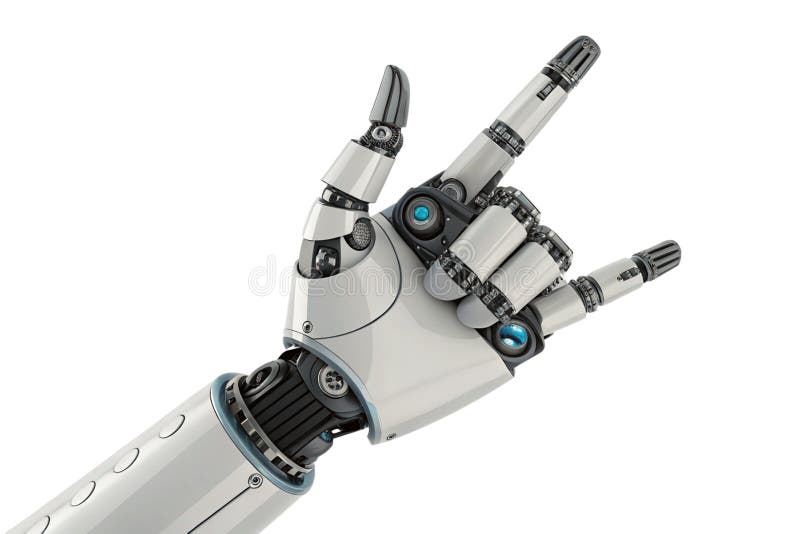 3D Illustration of Robotic Hand Rock and Roll, Isolated on Transparent ...