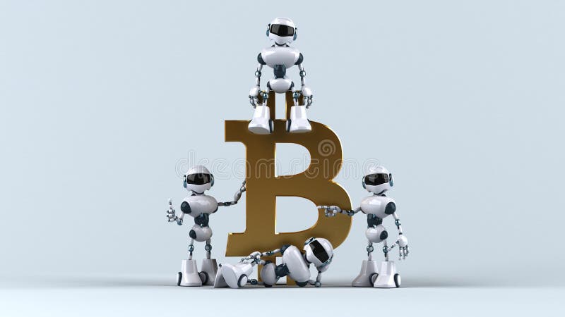 3D Illustration of Robots with Bitcoin Stock Illustration ...