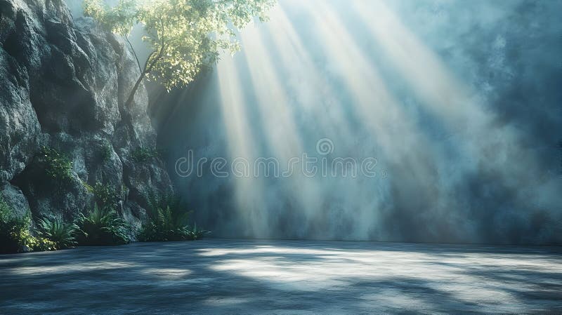 3D Illustration of a Rock Wall with Sunlight Streaming through Stock ...