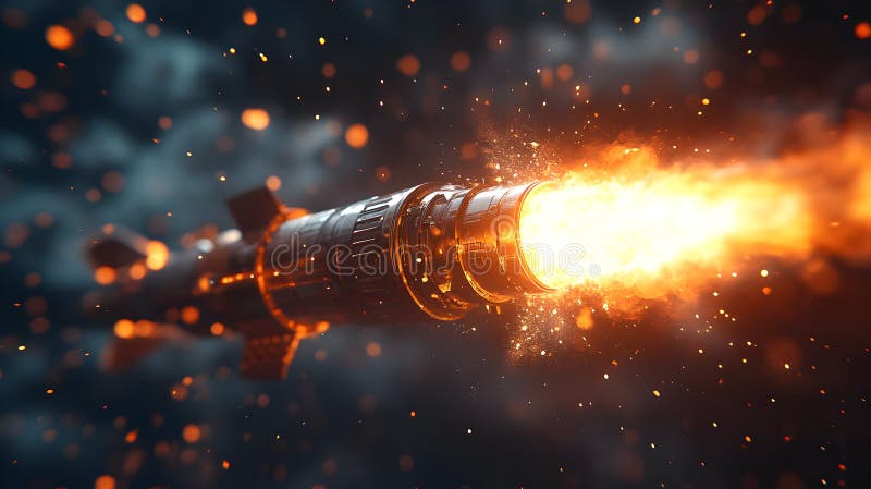 3D Illustration of a Rocket Engine with Flame and Sparks Stock ...