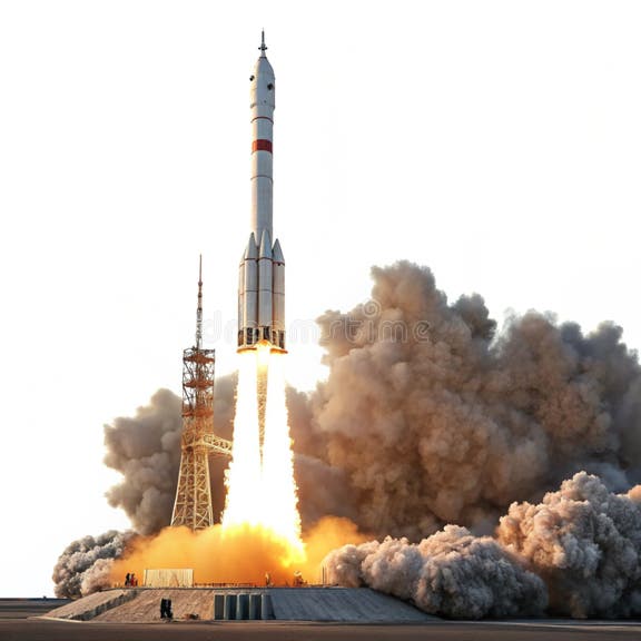 Rocket Launch 3D Illustration Isolated on White Background Stock ...