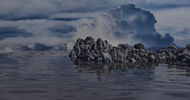 3d Illustration Rocks, Bright in Waves Clear Cloud in the Sky Stock ...