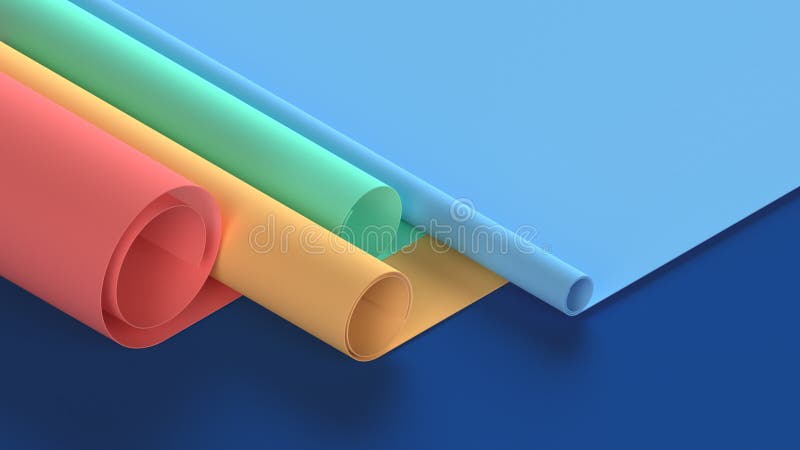 3d Illustration of Rolled Paper with Different Colors Stock ...