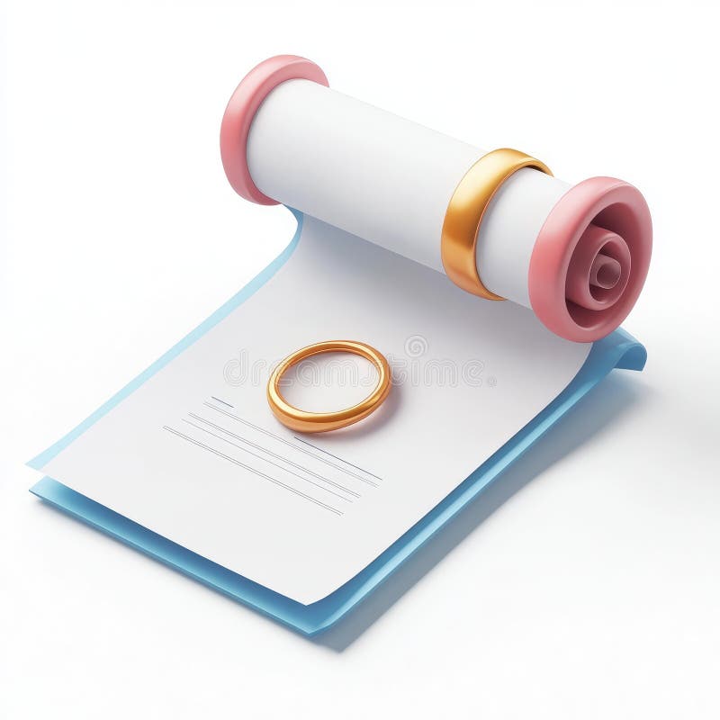 Golden Wedding Ring on a Document Scroll: Symbol of Marriage and Commitment Stock Illustration ...