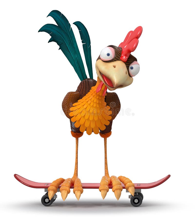 3d Illustration Rooster on a Skateboard Stock Illustration ...