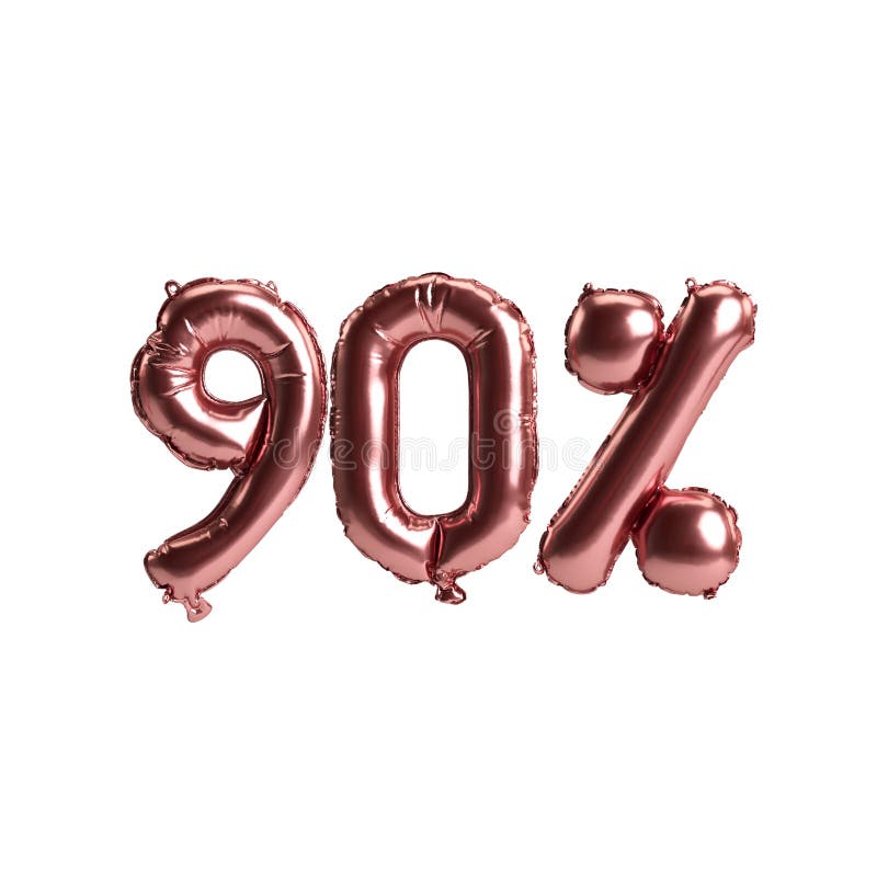 3d Illustration Rose Gold Balloons Shape 90 Isolated on White ...