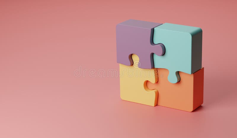 3d Illustration Rotated Four Pieces of Jigsaw Puzzle Stock Illustration ...