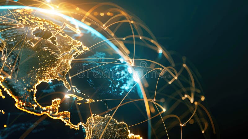 3D Illustration of a Rotating Globe, with Intricate Networks of Glowing ...