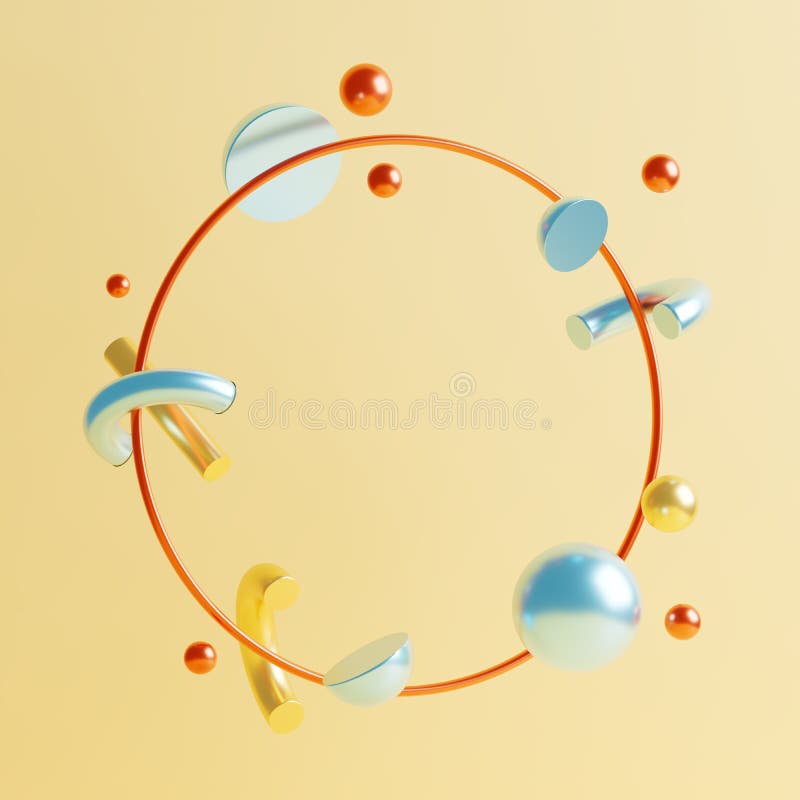 3d Illustration of a Round Frame and Abstract Decorative Objects Stock ...