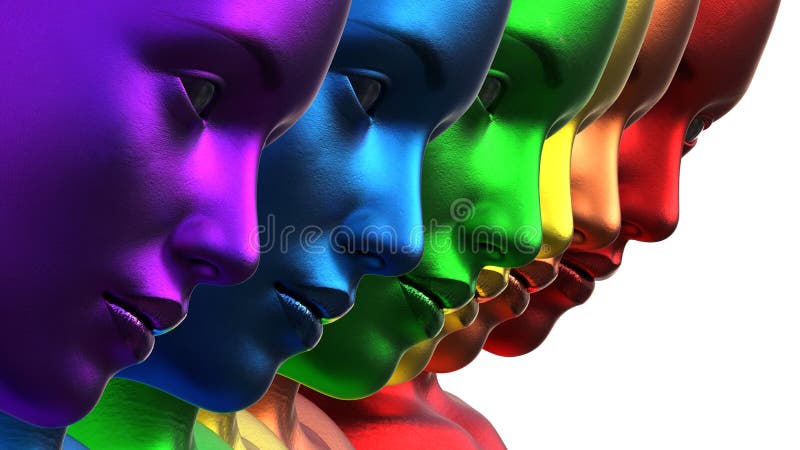 3d Illustration. Row of Multicolored Women. Rainbow. Metallic. Stock ...