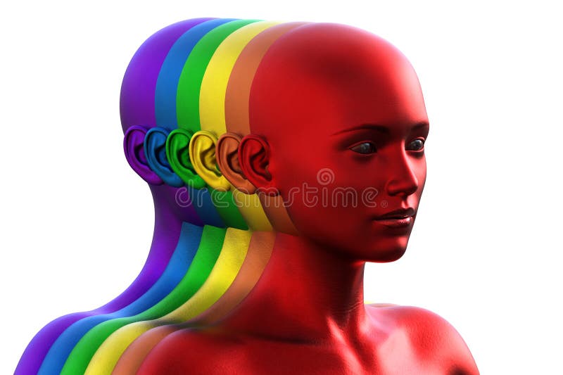 3d Illustration. Row of Multicolored Women. Rainbow. Metallic. Stock ...