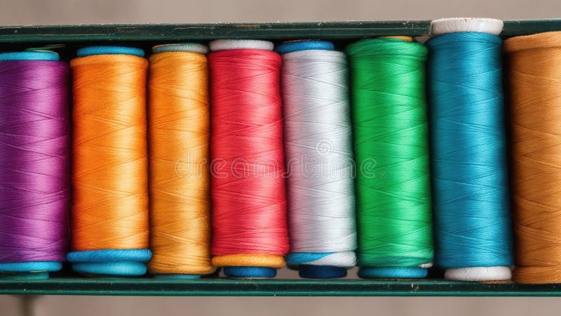 3D Illustration of Rows of Colorful Sewing Threads on a White ...