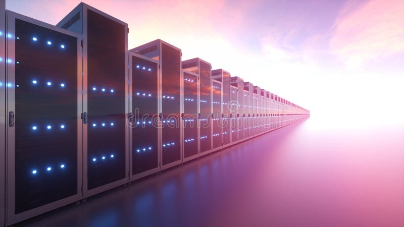 3d Illustration of Rows of Network Servers Machine Farm Cloud Computing ...