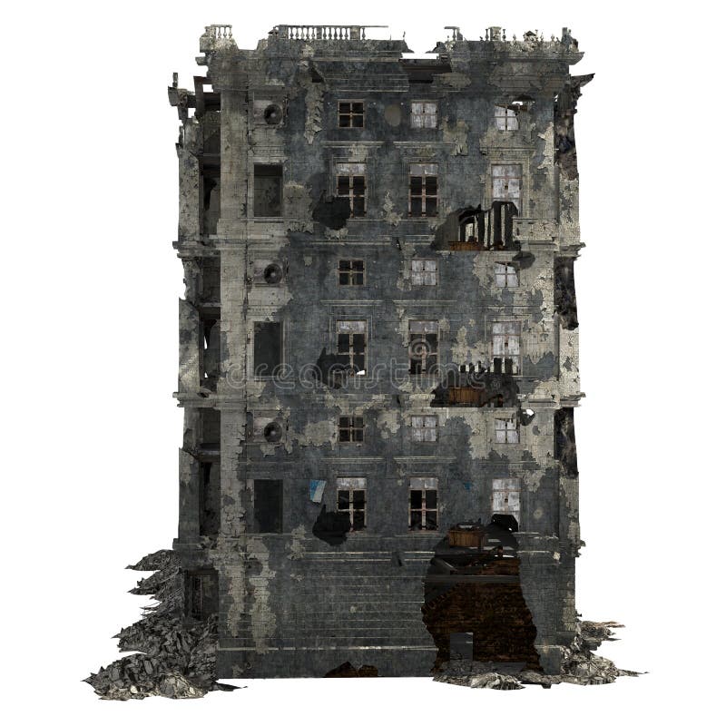 Ruined Building Isolated on White 3D Illustration Stock Illustration ...
