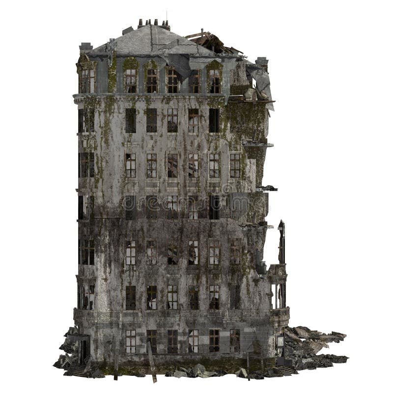 Ruined Building Isolated on White 3D Illustration Stock Illustration ...