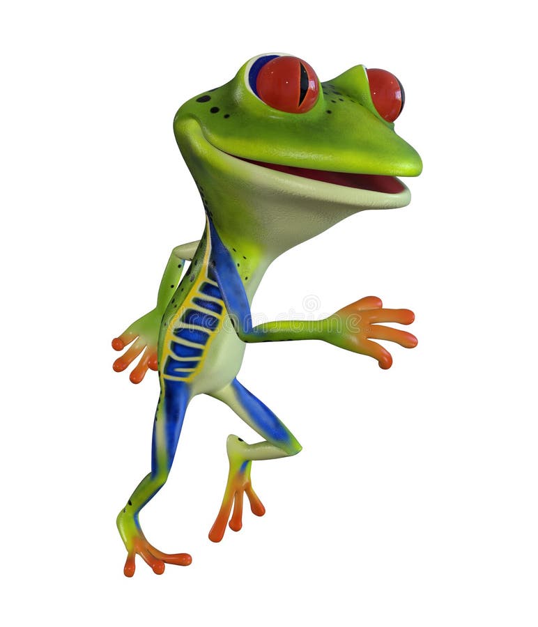 3d Illustration of a Running Green Cartoon Frog. Stock Photo ...