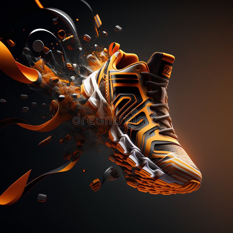 3d Illustration of Running Shoe with Explosion and Particles on Black ...