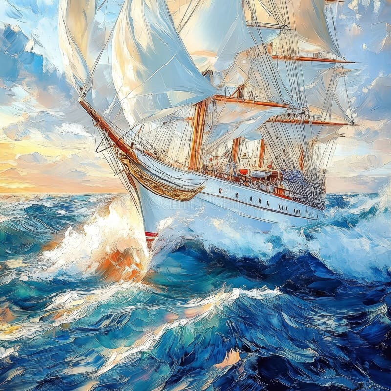 In this 3D Illustration, a Sailing Ship is Shown Navigating the Sea at ...