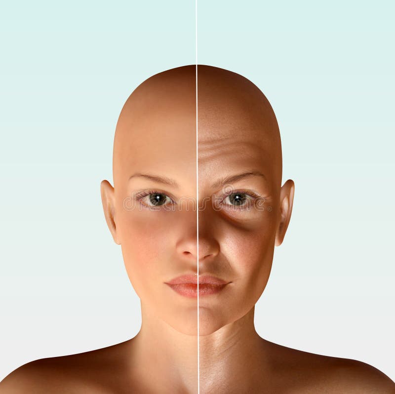 3d Illustration of Same Young and Old Wrinkled Face Stock Illustration ...