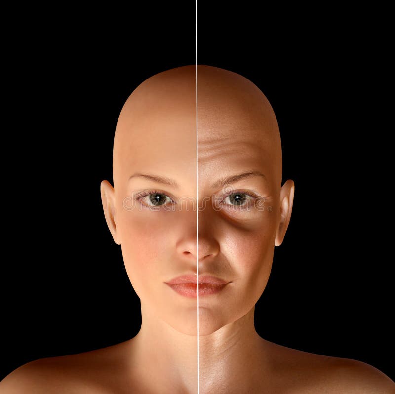 3d Illustration of Same Young and Old Wrinkled Face Stock Illustration ...