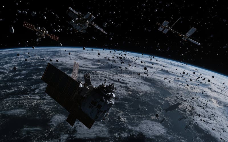 3D Illustration of Satellites, Debris and Space Junk in Orbit Around ...