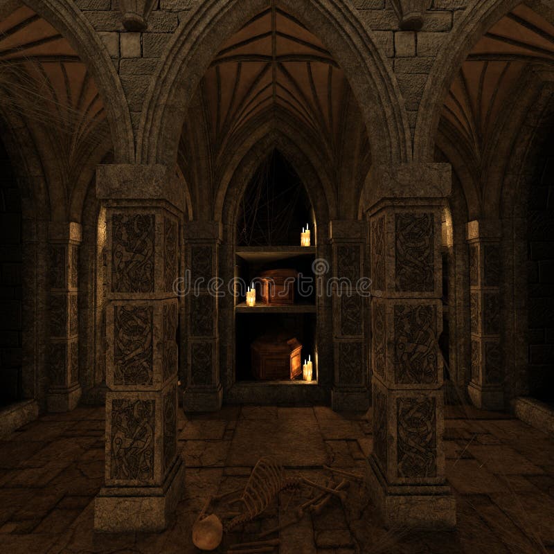 3d-illustration of a Scary Crypt with Candles in a Tomb Stock ...