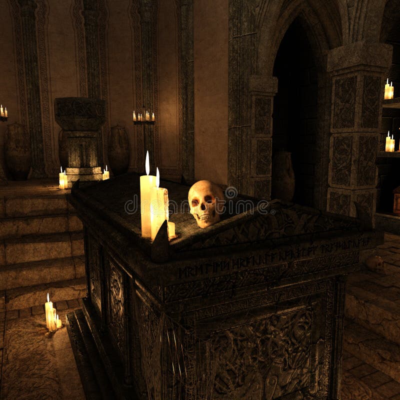 3d-illustration of a Scary Crypt with Candles in a Tomb Stock ...