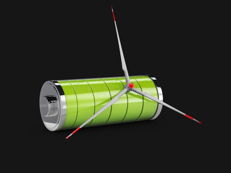 3d Illustration of from a Windmill with Full Green Battery, Isolated ...
