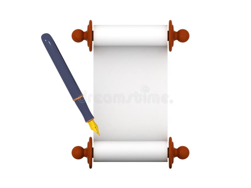 3D Illustration of a Scroll and a Blue Fountain Pen Stock Illustration ...