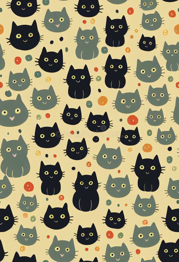 Cats. Pattern with Grey Cats. Stock Illustration - Illustration of ...