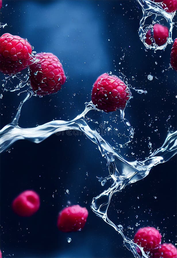 3d Illustration Seamless Pattern of Falling Raspberry Water Droplets ...