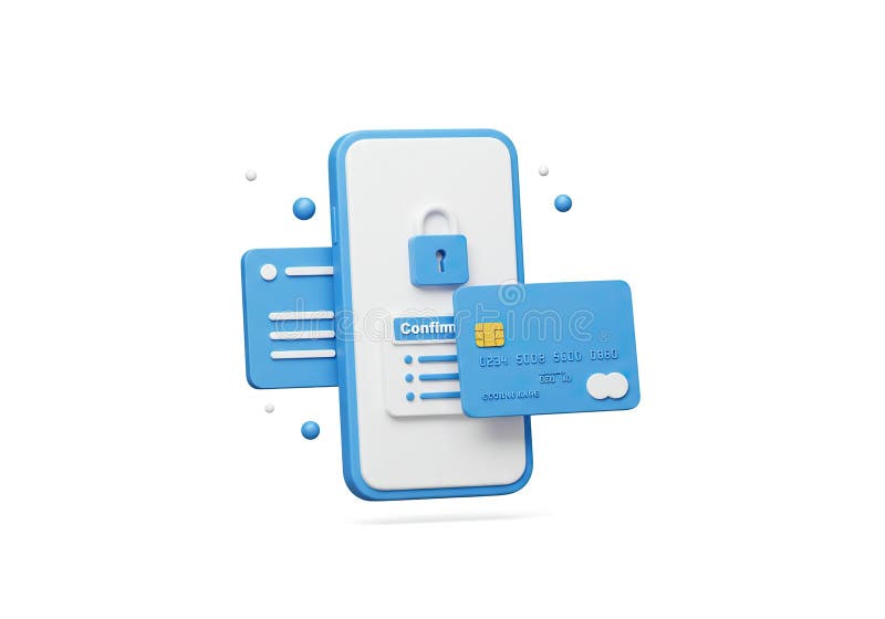 3d Illustration of Secure Mobile Payment with Credit Card and Locked ...