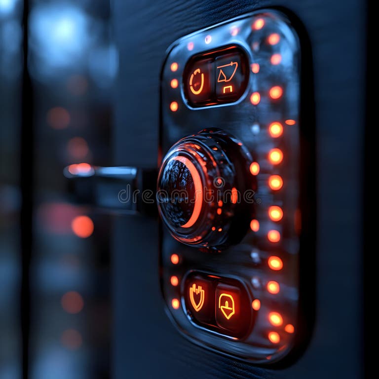 3D Illustration of a Security System Control Panel with Red Lights ...