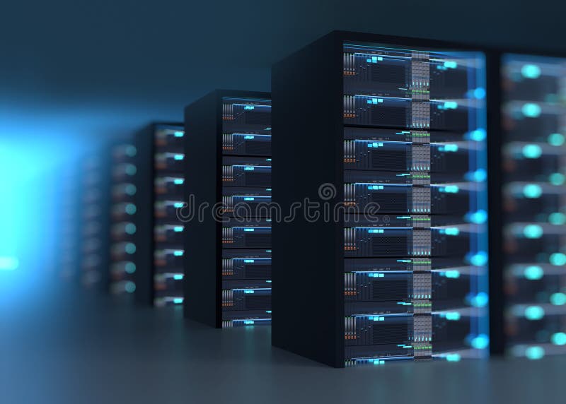 Corridor of Server Room with Server Racks in Datacenter. 3d Ill Stock ...