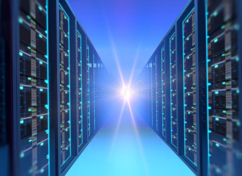 Corridor of Server Room with Server Racks in Datacenter. 3d Ill Stock ...