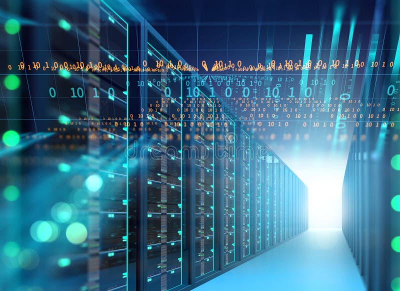 Corridor of Server Room with Server Racks in Datacenter. 3d Ill Stock ...